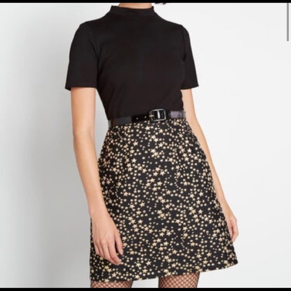 Modcloth | Dresses | Modcloth Black Gold Stars Delight Mock Neck Dress ...